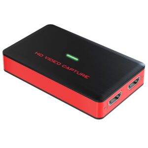 digitnow usb3.0 hdmi video capture card,1080p 60fps hd game recorder cam link with hdmi passthrough live streaming recording work with xbox ps5 ps4 swtich, red, 3.66*2.16*0.59 in, br140