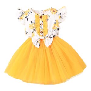 onththr toddler baby girls tutu dress ruffle sleeveless splicing floral princess dresses summer clothes outfits (2t, yellow)