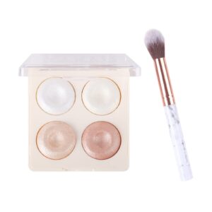 meicoly highlighter makeup palette,4 colors baked powder contour bronzer palette,face white shimmer high glow brighten highlighters makeup with marble makeup brush - vegan, cruelty free,01