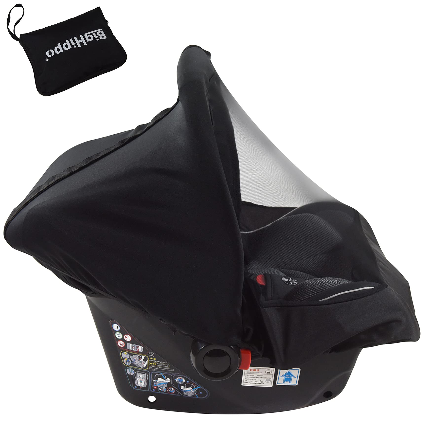 Carseat Cover for Boys Girls, Baby Carseat Canopy with Zipper, Infant Stroller Cover,Black