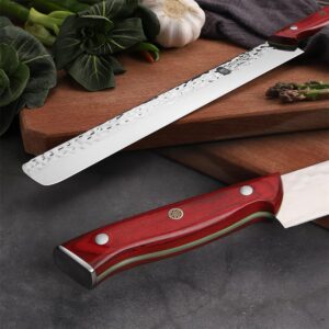 VG10 Slicing Knife, 12 inch Japanese Carving Knife Ultra Sharp Forged High Carbon Stainless Steel Long Brisket Knife For Meat Cutting BBQ Full Tang Kitchen Knives Ergonomic Handle Gift Box