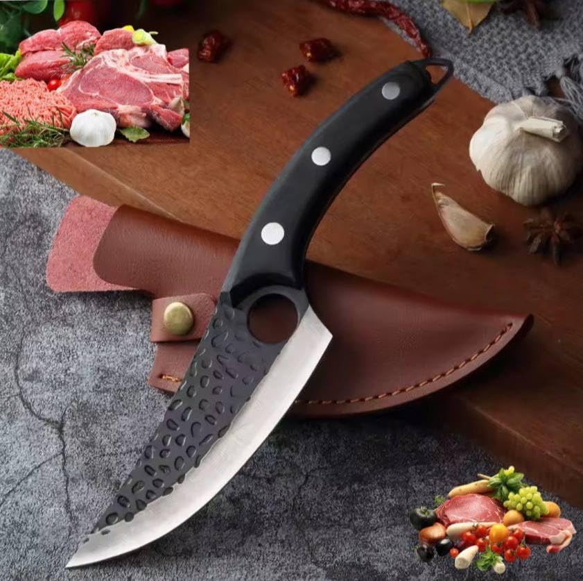 Forged Professional Knife,Japanese Chef Knife Hand Forged Knife Kitchen Boning Knife Outdoor Cooking Butcher Butcher Meat Cleaver Hunting Knife Kitchen Or Camping - Black Forged