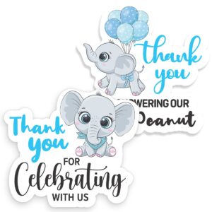 cute thank you for celebrating with us blue elephant boy thank you stickers labels,elephant party sticker for elephant theme boy birthday party favor label decorations