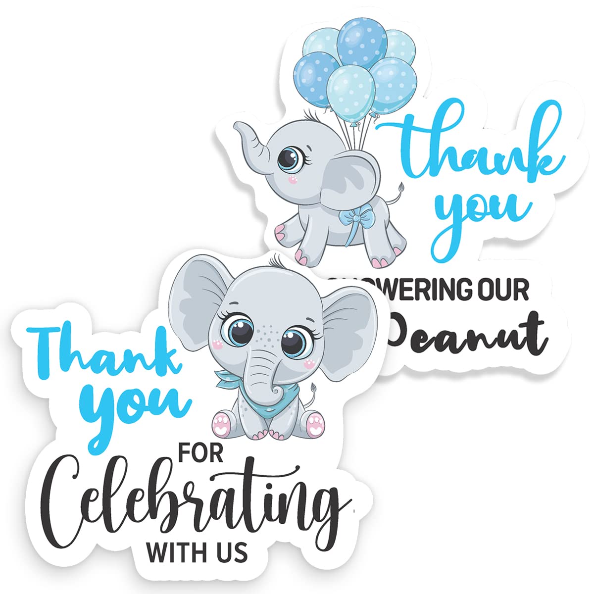 Cute Thank You for Celebrating with Us Blue Elephant Boy Thank You Stickers Labels,Elephant Party Sticker for Elephant Theme Boy Birthday Party Favor Label Decorations