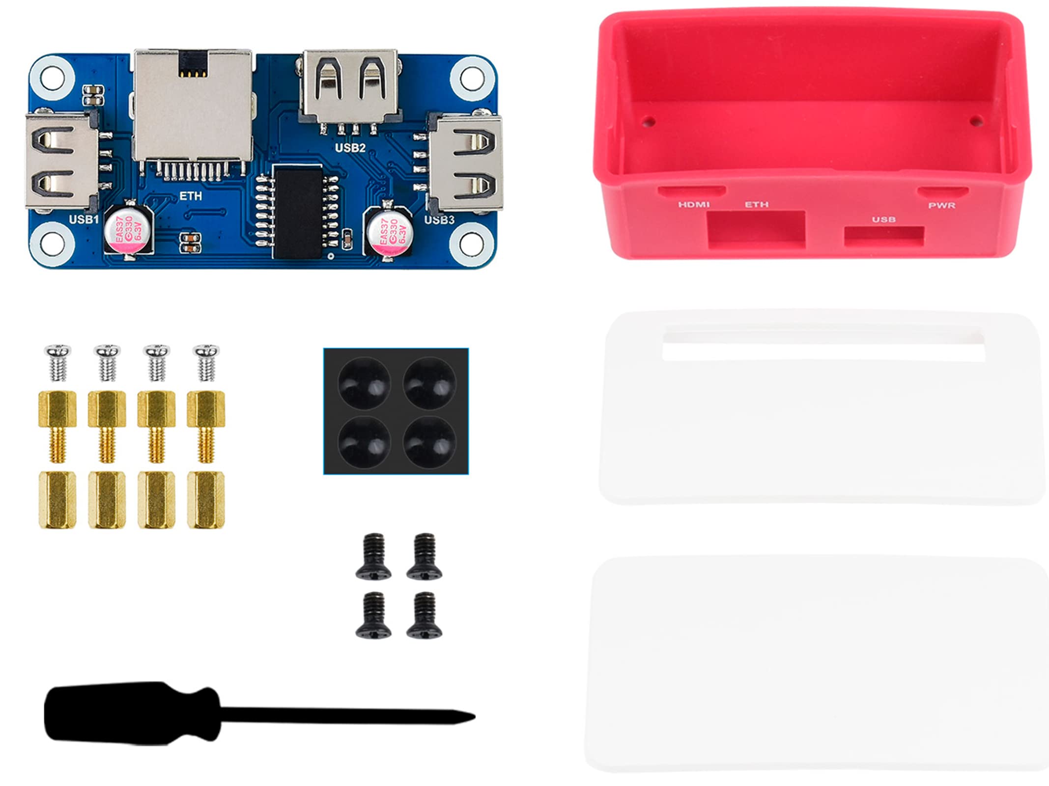 Ethernet/USB HUB HAT Board with ABS Case for Raspberry Pi Zero 2 W/Zero 2WH/Pi Zero/Zero W/Zero WH,with 3X USB Ports, Compatible with USB 2.0/1.1 and 1x RJ45 Ethernet Port 10/100M Auto-Negotiation