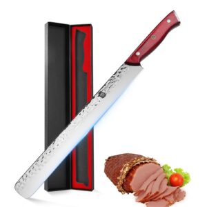 vg10 slicing knife, 12 inch japanese carving knife ultra sharp forged high carbon stainless steel long brisket knife for meat cutting bbq full tang kitchen knives ergonomic handle gift box