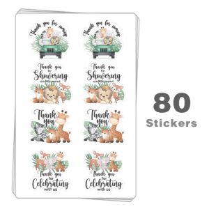 Cute Thank You for Celebrating with Us Jungle Safari Baby Shower Thank You Stickers Labels,Wild Animals Party Stickers for Wild Animals Theme Baby Shower Birthday Party Favor Label Decorations