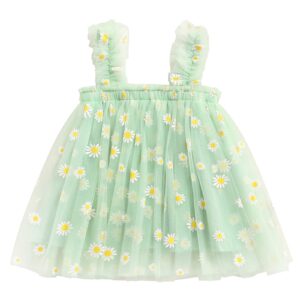 mubineo toddler baby girl flower tulle tutu dress strappy princess dresses sundress (green daisy, 6-12 months)