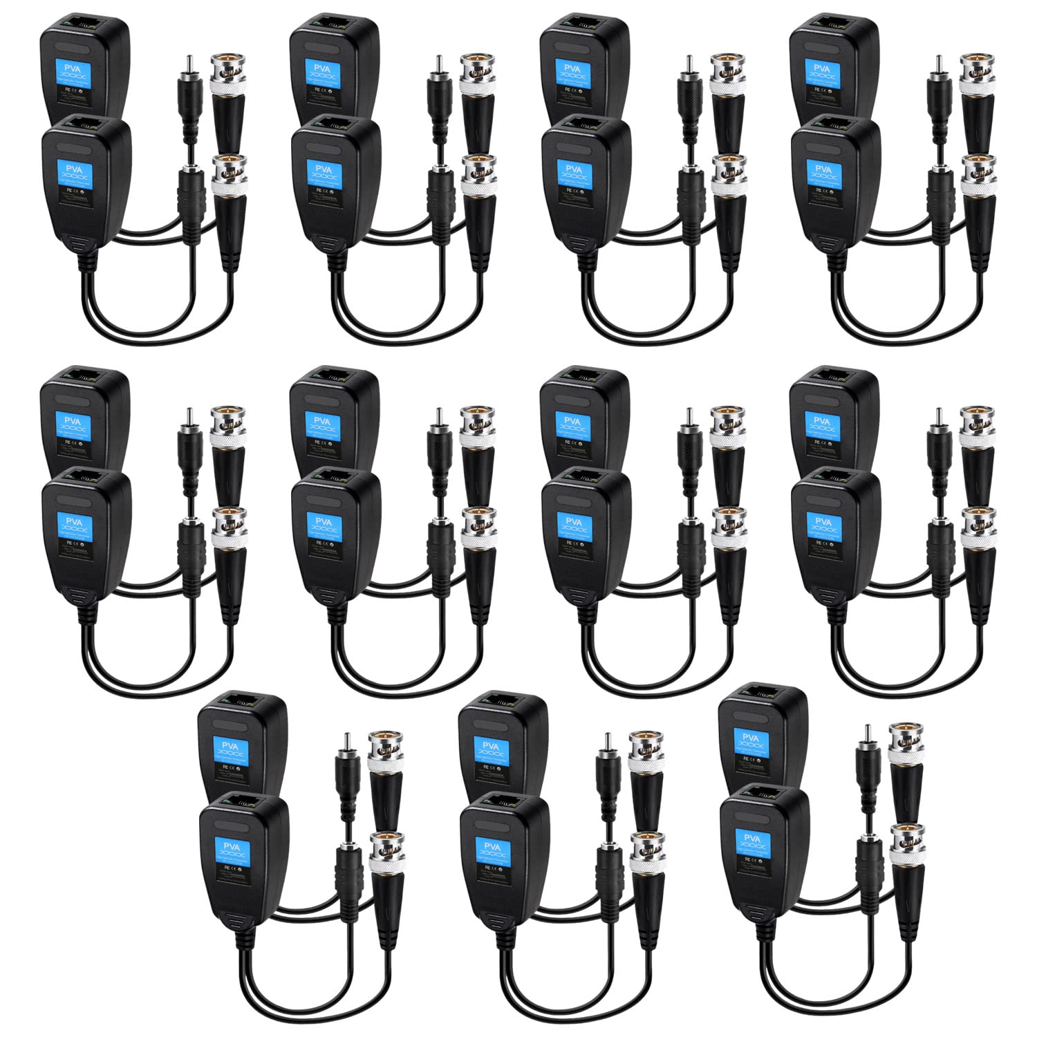 Fanbalunke Passive Video balun Connectors 11 Pairs Passive Video Baluns with Power Connector HD bnc to rj45 bnc to ethernet Adapter Transmitter BNC Twisted for 720-5MP CCTV Security Camera System