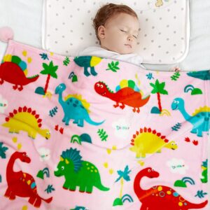 andywoo pink dinosaur baby blanket for girls, dinosaur baby girls blanket with vibrant colors, cute dinosaur toddler blanket for girls, soft and warm kids fleece blanket - 30x40 inches