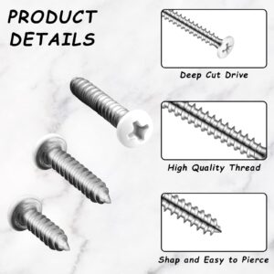 120 Pcs White Head Screws, #8 White Screws Wood Screws Stainless Steel Self Tapping Screw Wood Work for Wall Plates Replacement, 3 Sizes(1/2 Inch, 3/4 Inch, 1 Inch)