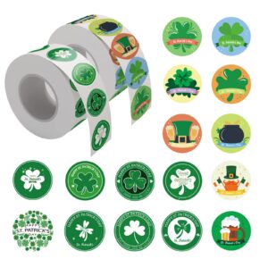 1000pcs st patricks day stickers for kids, 2 pack cute shamrock roll stickers for water bottles st patricks day decorations decor for envelopes cards bags boxes wrap cards party