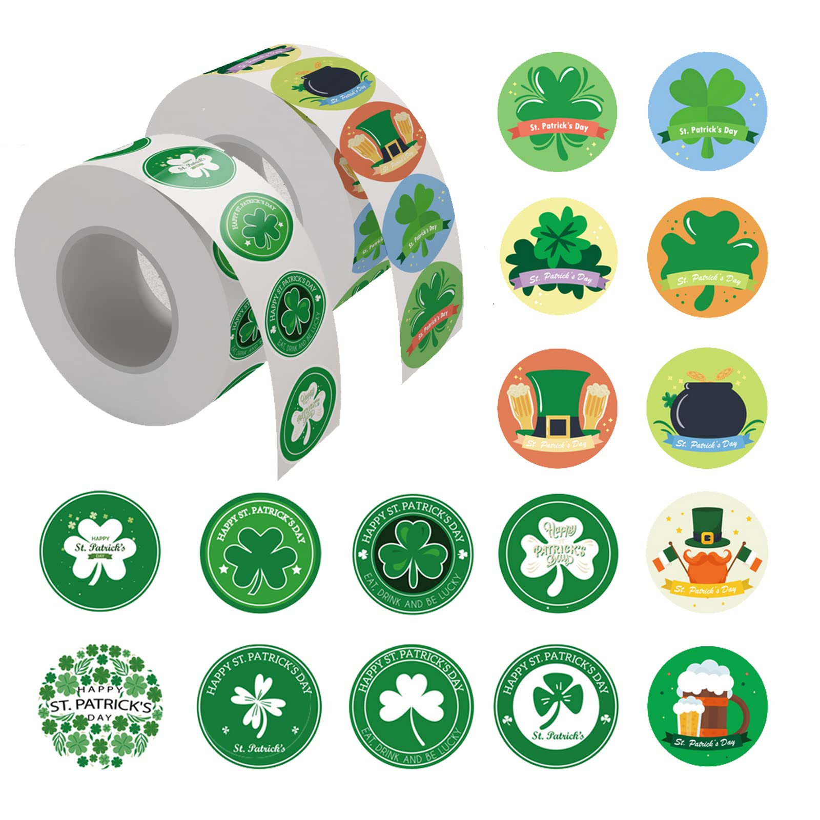 1000pcs St Patricks Day Stickers for Kids, 2 Pack Cute Shamrock Roll Stickers for Water Bottles St Patricks Day Decorations Decor for Envelopes Cards Bags Boxes Wrap Cards Party