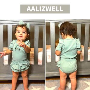 Aalizzwell Preemie Baby Girls Clothes Short Sleeve Bloomer Shorts Ribbed Summer Outfit Olive Green Premature