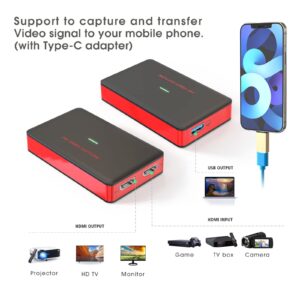 DIGITNOW USB3.0 HDMI Video Capture Card,1080P 60FPS HD Game Recorder Cam Link with HDMI Passthrough Live Streaming Recording Work with Xbox PS5 PS4 Swtich, Red, 3.66*2.16*0.59 in, BR140