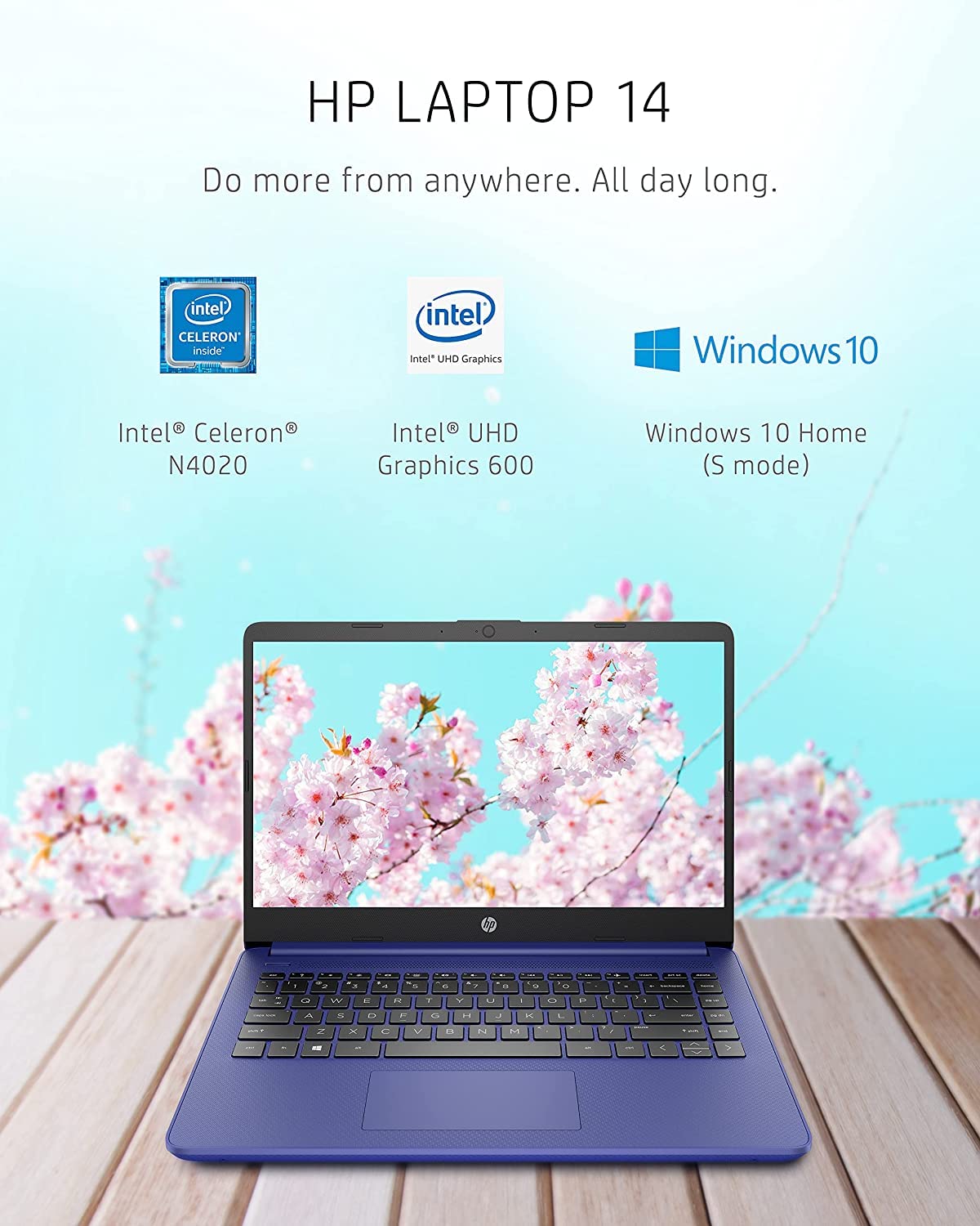 HP Stream 14inch HD Touchscreen Display, Intel Celeron N4020 Dual-Core Processor, 4GB DDR4 Memory, 128GB Storage(64GB eMMC+64GB Card),Webcam,1-Year Microsoft 365, Win10, Indigo Blue, TGCD Bundle