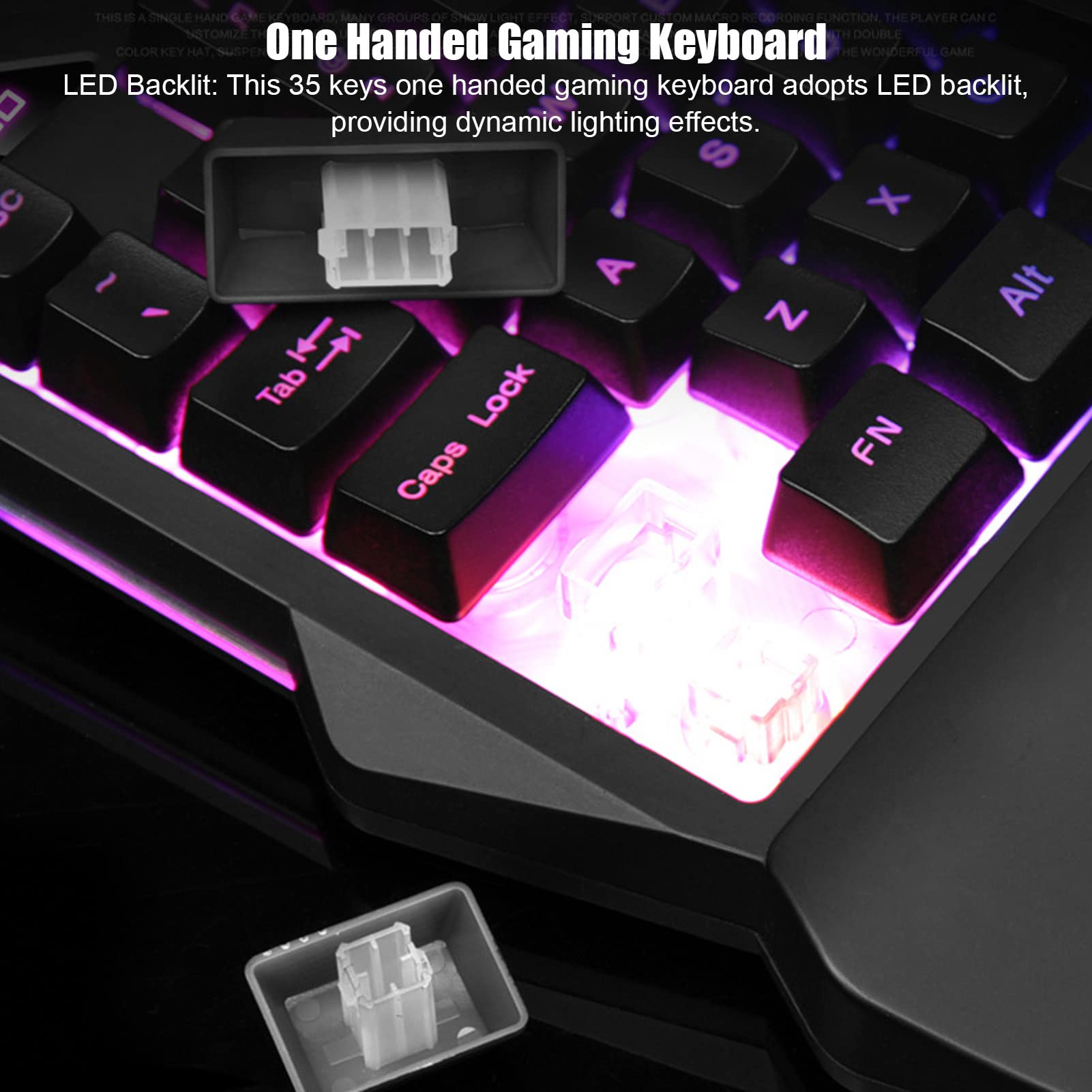 Hilitand One Handed Gaming Keyboard,35 Keys,LED Backlit,Ergonomic Mini Mechanical Gaming Keyboard,for Win 2000/XP/ME/7/8,for Vista,for Android,for Linux,for OS