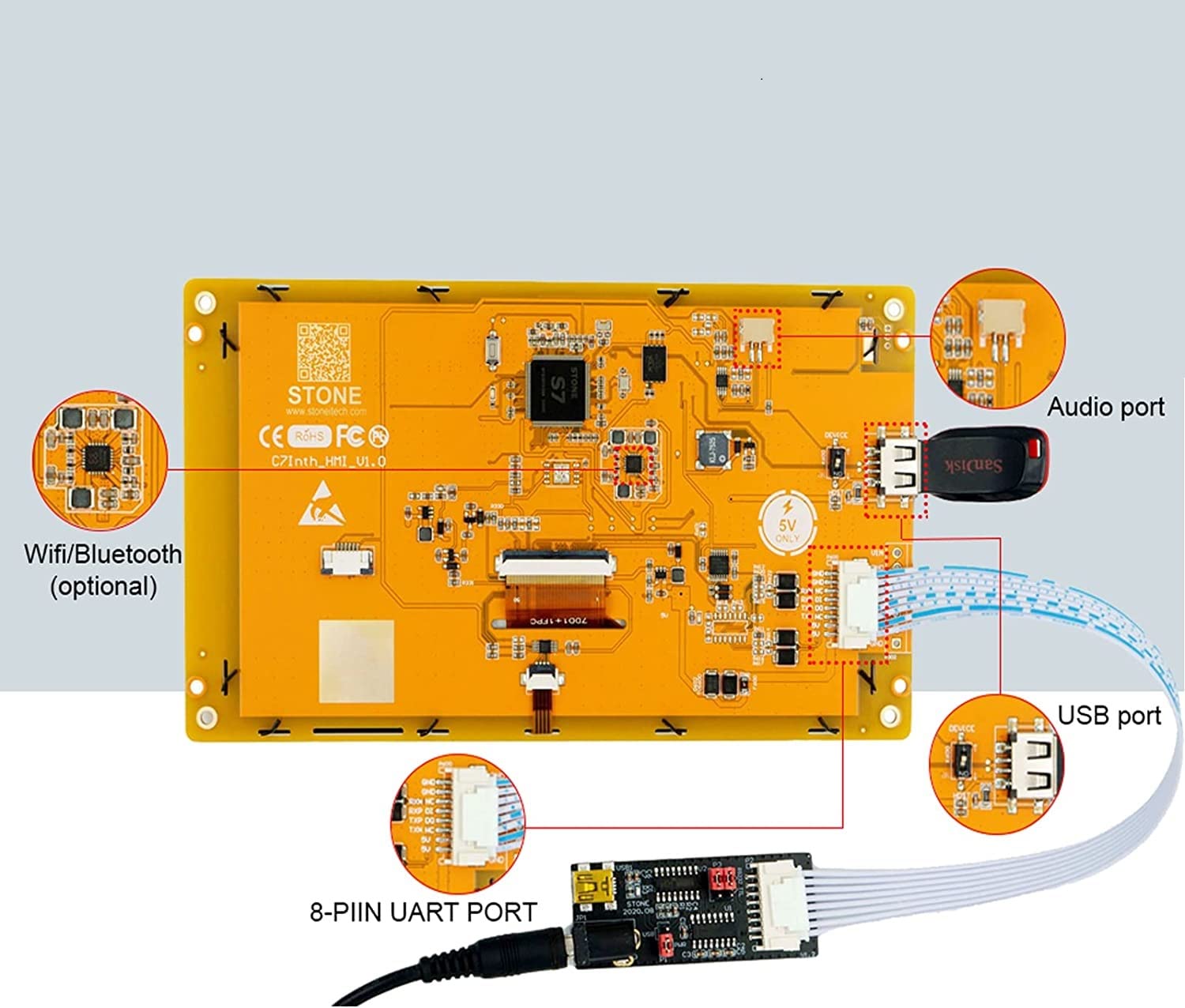 SCBRHMI 4.3 Inch Intelligent LCD HMI Serial Display Module with Program + Touch Screen + Free Powerful Software for Equipment Control Panel Arduino Raspberry pi ESP 32 ESP8266 STM32