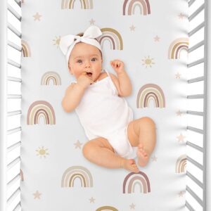 Sweet Jojo Designs Boho Rainbow Girl Fitted Mini Crib Sheet Baby Nursery for Portable Crib Pack Play - Blush Pink Dusty Rose Gold Yellow Mauve Taupe Beige Tan Bohemian Stars Sun Celestial Vintage Sky