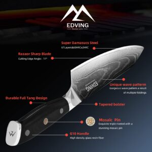 EDVING Damascus Chef Knife 8 Inch with Premium G10 Handle&Triple Rivet,Razor Sharp Kitchen Knife Japanese VG-10 Stainless Steel,Gift Box,Ergonomic,Superb Edge Retention, Corrosion Resistant