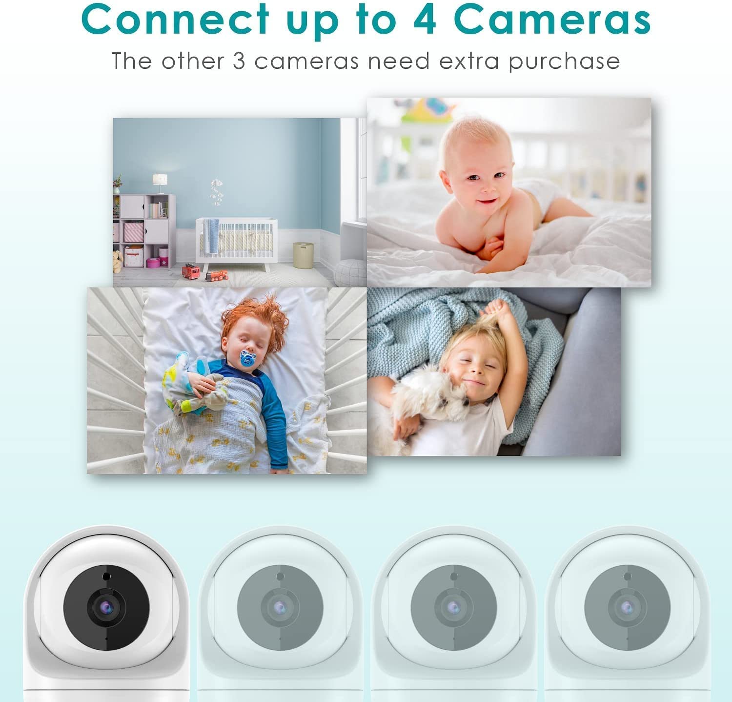 JLB7tech 5” 720P HD Video Baby Monitor with 1 Remote Camera, Remote Pan/Tilt/Zoom, High Definition, Portable Charging Cradle, Two-Way Audio, Auto Night Vision, 5 Lullabies, No WiFi, Up to 4 Cameras