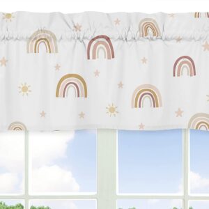 Sweet Jojo Designs Boho Rainbow Window Treatment Valance - Blush Pink Dusty Rose Gold Yellow Mauve Taupe Beige Tan Bohemian Stars Sun Celestial Vintage Sky