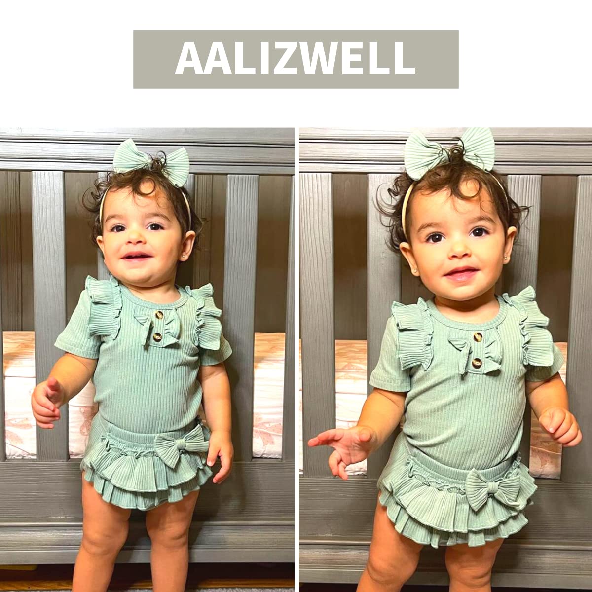 Aalizzwell Preemie Baby Girls Clothes Short Sleeve Bloomer Shorts Ribbed Summer Outfit Olive Green Premature