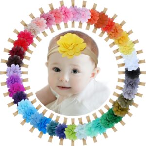 alinmo 40 pack 2" chiffon flower headbands elastics nylon headbands hair accessories for baby girls newborn infant toddlers kids