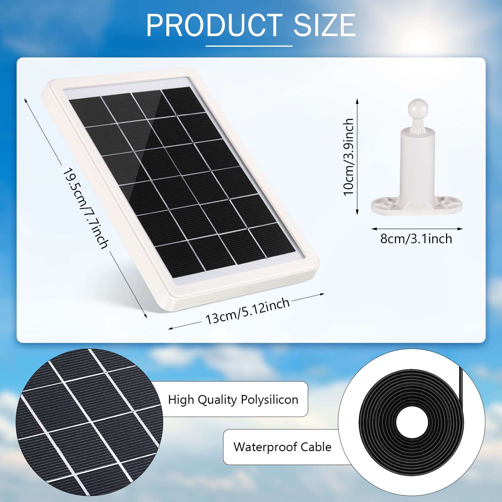 Solar Panel Compatible with Wyze Cam Outdoor, Silicone Solar Panel Powered for Surveillance Camera Outdoor, with 6V 3.5W Charging Compatible with Your Wyze Wireless Camera Outdoor (White)