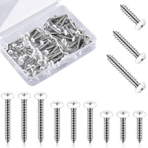 120 pcs white head screws, #8 white screws wood screws stainless steel self tapping screw wood work for wall plates replacement, 3 sizes(1/2 inch, 3/4 inch, 1 inch)