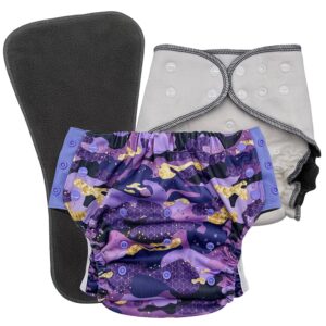 special needs big kids' protective briefs: nighttime cloth diaper set for incontinence & bedwetting, age 6-16 years (purple camo, junior 1)