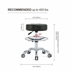 Kastele Height Adjustable Rolling Desk Stool Swivel Chair with Casters Heavy Duty for Salon, Spa, Massage,Tattoo,Esthetician,Shop,Kitchen (No Backrest with Casters, Black)