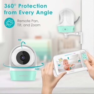 JLB7tech 5” 720P HD Video Baby Monitor with 1 Remote Camera, Remote Pan/Tilt/Zoom, High Definition, Portable Charging Cradle, Two-Way Audio, Auto Night Vision, 5 Lullabies, No WiFi, Up to 4 Cameras