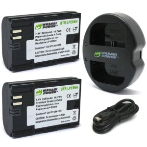 wasabi power lp-e6nh battery (2-pack) & dual usb charger for canon eos 5d mark ii/iii/iv, 5ds, 5ds r, 6d, 6d mark ii, 7d, 7d mark ii, 70d, 80d, 90d, r, r5, r5c, r6, r7, ra, xc10, xc15, bmpcc 4k and 6k