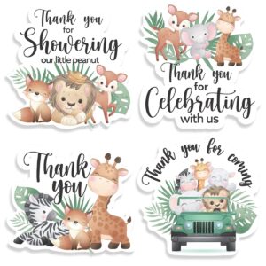 cute thank you for celebrating with us jungle safari baby shower thank you stickers labels,wild animals party stickers for wild animals theme baby shower birthday party favor label decorations