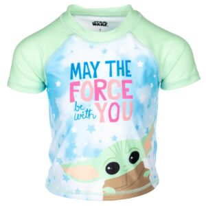 STAR WARS The Mandalorian Baby Yoda Big Girls 4 Piece Swimsuit Set: One-Piece Swimsuit Swim Rash Guard Tankini Top Bottom Pink/Blue 10-12