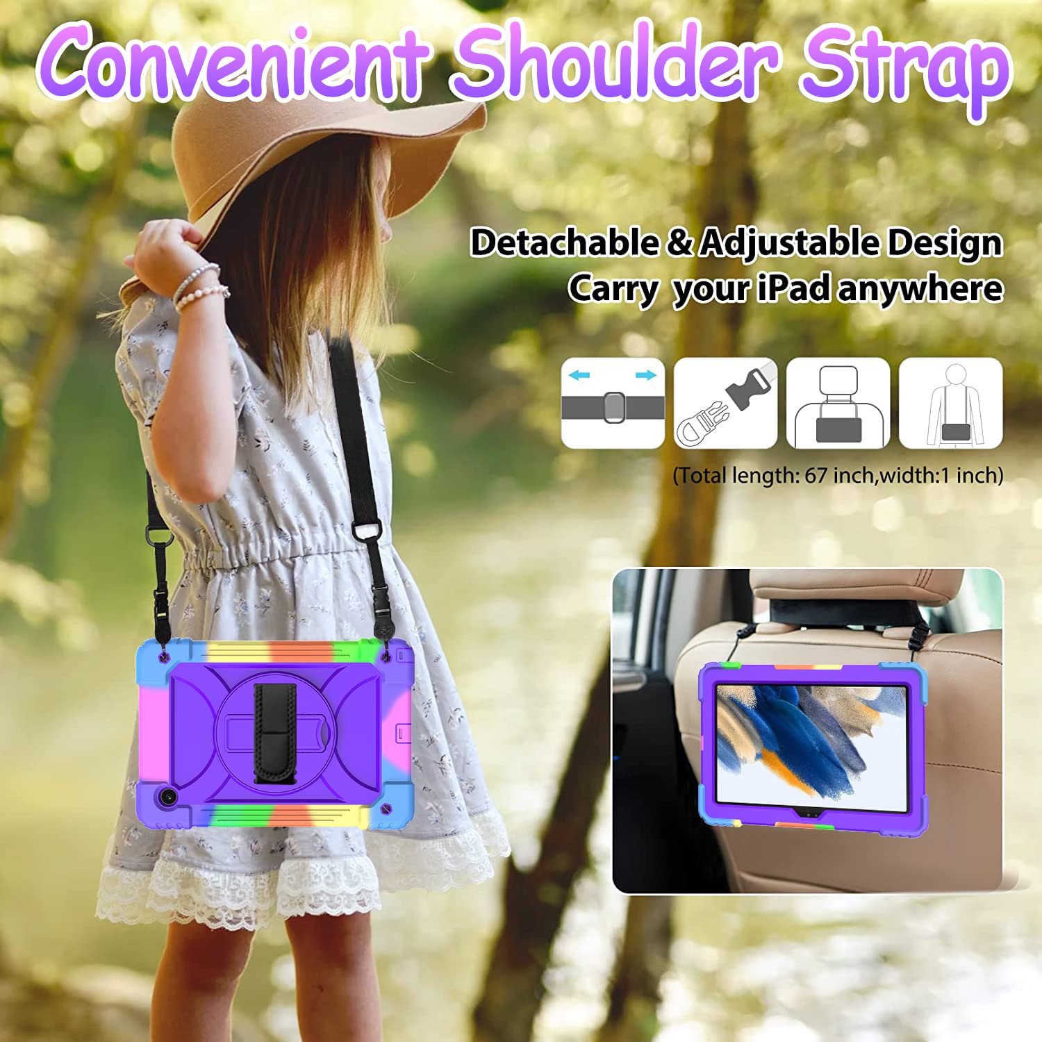 BMOUO Samsung Galaxy Tab A8 Case for 10.5 inch 2022, Shockproof with Swivel Stand and Adjustable Hand Strap, Purple