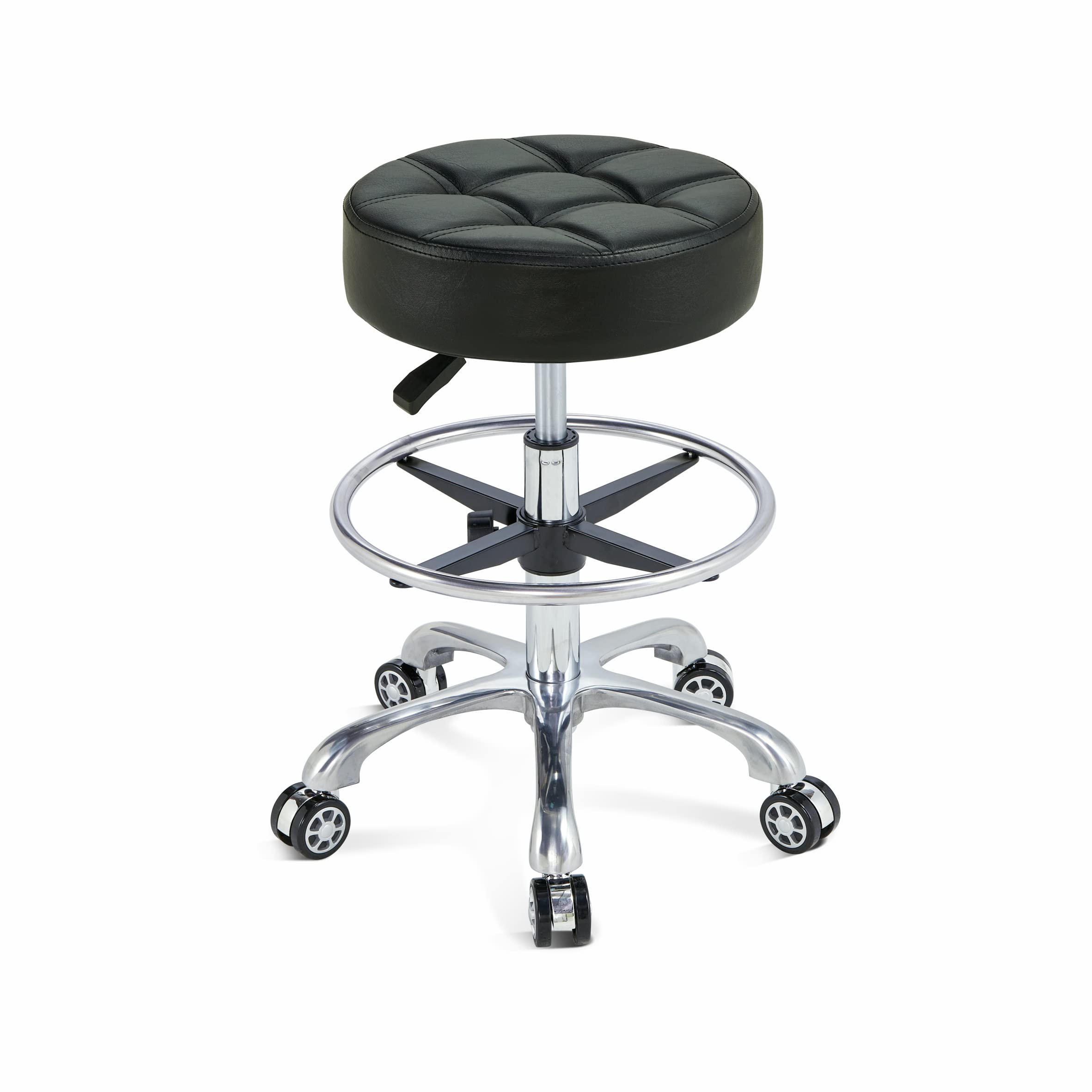 Kastele Height Adjustable Rolling Desk Stool Swivel Chair with Casters Heavy Duty for Salon, Spa, Massage,Tattoo,Esthetician,Shop,Kitchen (No Backrest with Casters, Black)