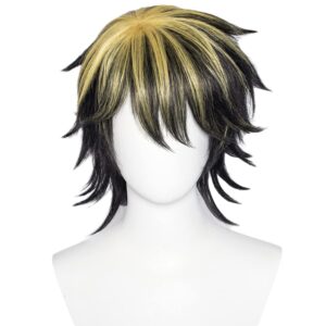 osseoca hanemiya kazutora yellow and black warped juvenile synthetic hair lifelike anime halloween carnival comic exhibition cosplay hair natural cos ombre wigs (hanemiya kazutora)