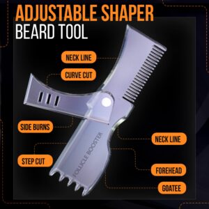 Beard Shaper Kit - Complete Shaping & Styling Tool - Transparent Adjustable Shaper, Razors, Barber Pencil - Beard Stencil Guide Template Outliner Many Styles for Perfect Line Up