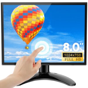 miktver 8 inch small touchscreen monitor, ips portable lcd screen 1024x768 with hdmi vga av bnc usb display port built in speakers, mini hd color metal housing touch screen