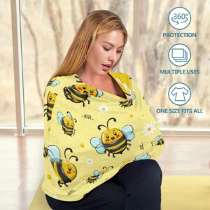 Cute Honey Bee Cartoon Nursing Cover Breastfeeding Cover, Soft Breathable Car Seat Covers, Stretchy Carseat Canopy Perfect for Boys Girls Infant, Suitable for Shopping Cart/High Chair/Stroller Covers