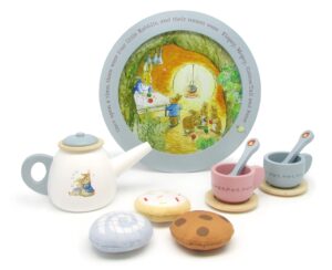 kids preferred beatrix potter peter rabbit wooden tea set for pretend play, 11 pieces