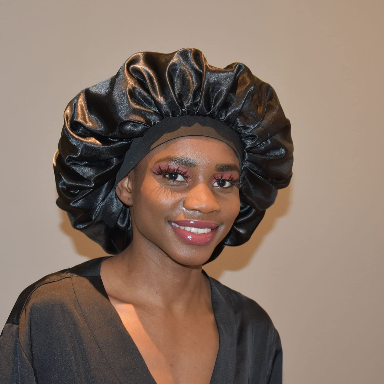 BONNET QUEEN Silk Sleeping Bonnet Satin Adjustable Big Large Curly Reversible Double Layer Braids Wig Natural Hair Wrap Night Sleep Hat Shower Cap with Tie Band Black&White