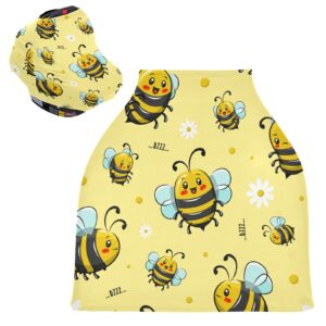 cute honey bee cartoon nursing cover breastfeeding cover, soft breathable car seat covers, stretchy carseat canopy perfect for boys girls infant, suitable for shopping cart/high chair/stroller covers