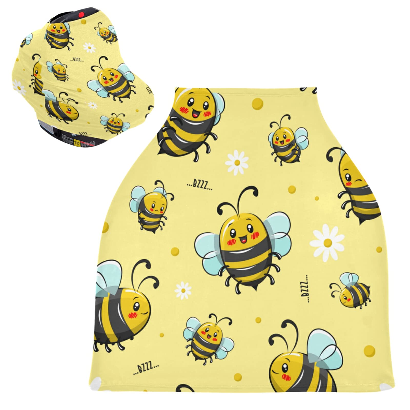 Cute Honey Bee Cartoon Nursing Cover Breastfeeding Cover, Soft Breathable Car Seat Covers, Stretchy Carseat Canopy Perfect for Boys Girls Infant, Suitable for Shopping Cart/High Chair/Stroller Covers