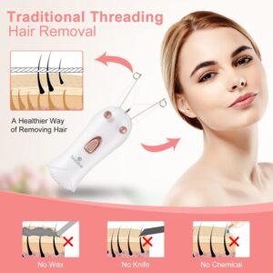 Tangibay Mermaid Threading Hair Removal - Rechargeable Facial Hair Threader Machine, Womens Automatic Thread Hair Remover Tool Kit, Electric Threads Epilator for Face, Upper Lip, Arms (White)