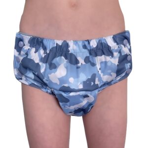 Special Needs Big Kids' Protective Briefs: Nighttime Cloth Diaper Set for Incontinence & Bedwetting, Age 6-16 Years (Purple Camo, Junior 1)