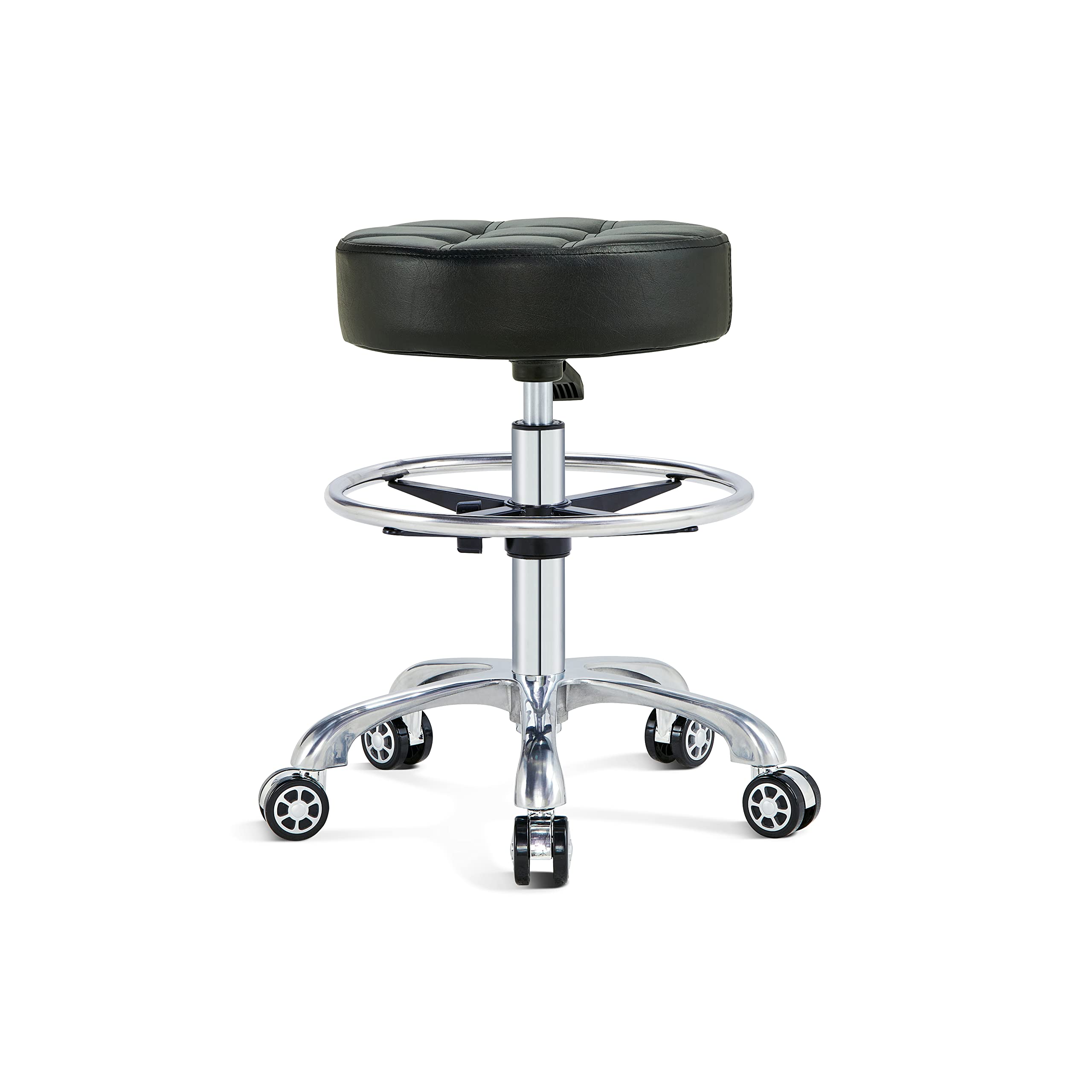 Kastele Height Adjustable Rolling Desk Stool Swivel Chair with Casters Heavy Duty for Salon, Spa, Massage,Tattoo,Esthetician,Shop,Kitchen (No Backrest with Casters, Black)