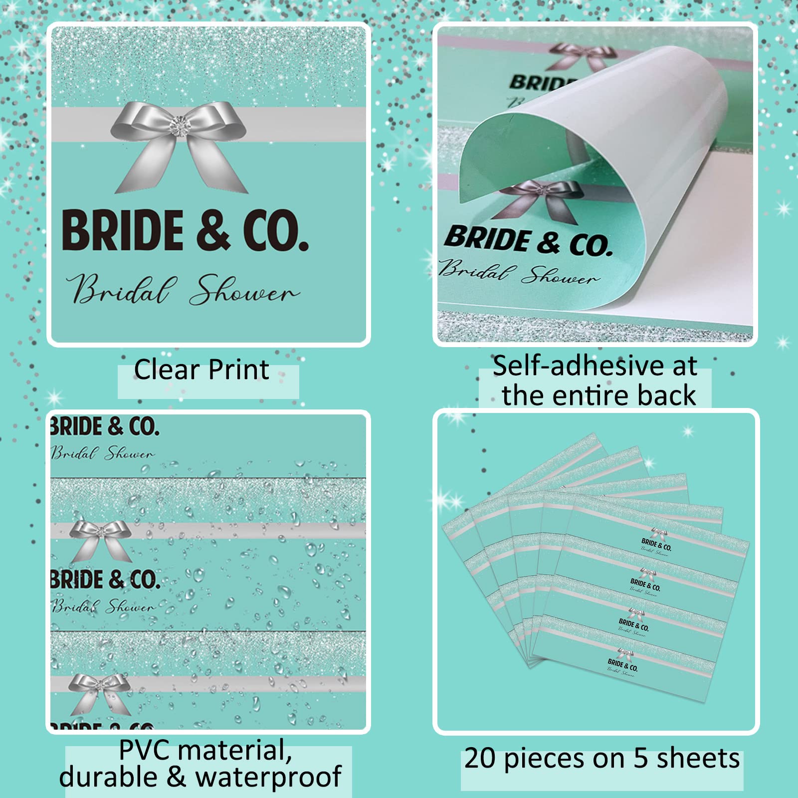 SDEXCSA Blue Bride & Co Water Bottle Labels, Breakfast at Tiffa-ny Theme Bridal Shower Wine Bottle Wrappers, Bride to Be Engagement Wedding Event Party Favors Supplies (8.5â€ x 2â€)